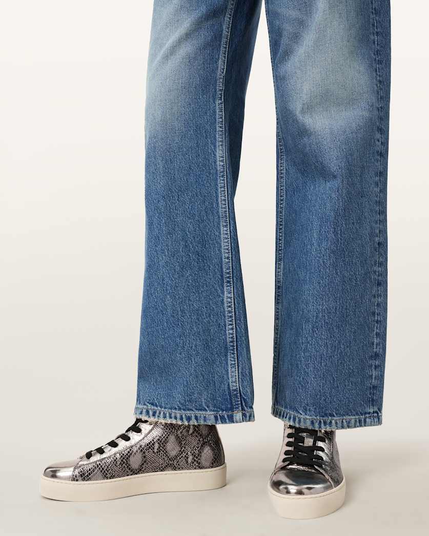 Tana Snake Print Leather High Top Sneakers Silver/Black | ALLSAINTS US